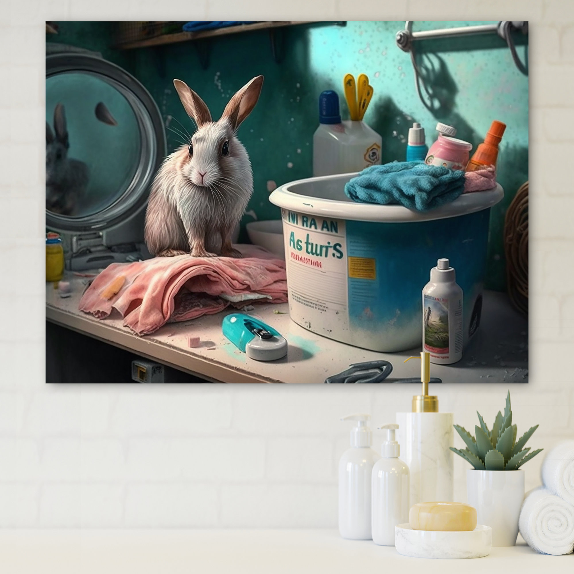 Trinx Funny Rabbit Doing Laundry IV - Wrapped Canvas Print | Wayfair